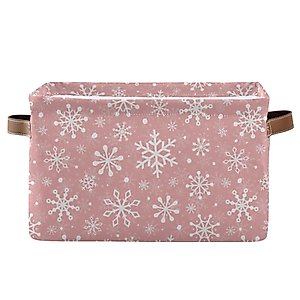 MNSRUU Christmas Basket Pink Snowflakes Storage Basket for Shelves, Decorative Storage Cubes Foldable Storage Bins for Organizing Closet Shelf, Cube Storage Organizer