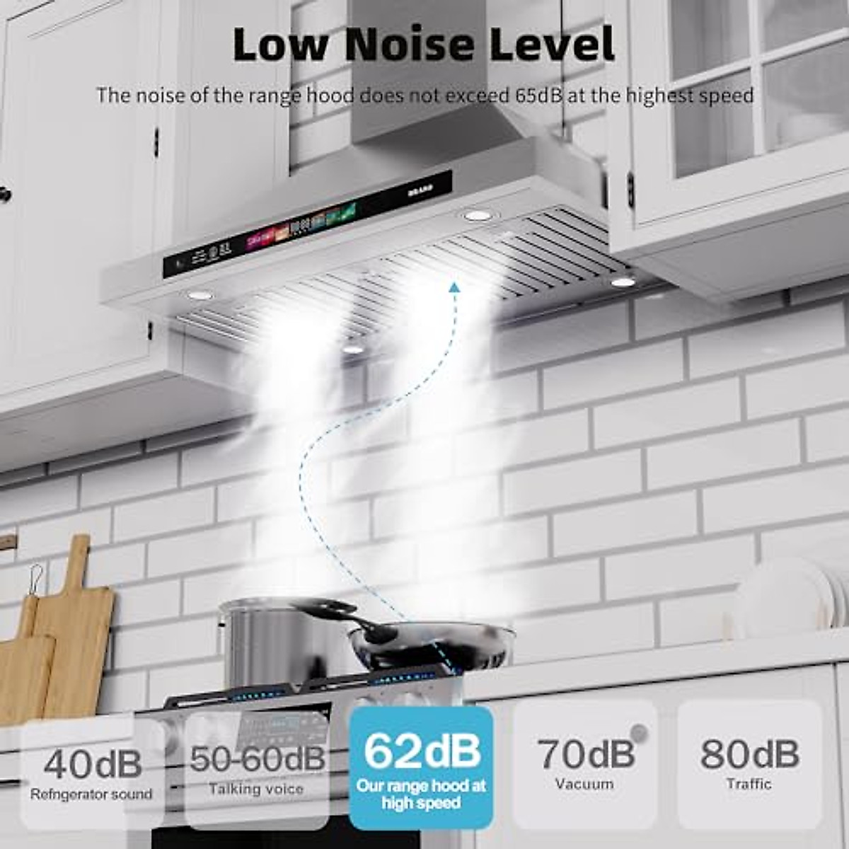 BRANO 30-inch Wall Mount Range Hood 900 CFM with Voice/Gesture/Touch Control, Stainless Steel Kitchen Hood Vent with 4 Speed Exhaust Fan, LED Adjustable Lights, Memory Mode