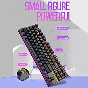 PURPLELU USB Wired Gaming Keyboard, 87-Key Mechanical Keyboard, Convenient Luminous Blue Axis Keyboard, for Playing Games