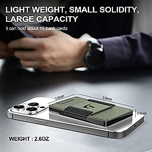 umoven Minimalist Wallet For Men - Aluminum Slim Stretchable Belt Draw-Out Metal Wallet with 1 Clear window ID Badge Holder, Holds up 15 Cards with Cash Strap. (Green)