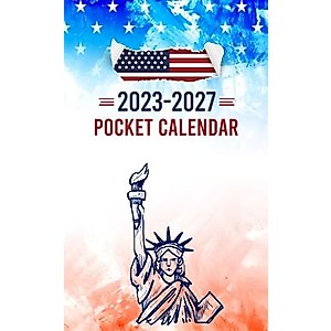 Pocket Calendar 2023-2027 For Purse Monthly Planner: 5 Years From July 2023 To December 2027 | US Themed Cover| Appointment Calendar Purse Size 4 x ... , Birthdays | Contact List | Password Keeper