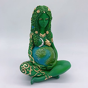 Mother Earth Goddess Statue, Millennial Gaia Statue Mother Earth Art Statue Polyresin Figurine , Retro Home and Garden Decorative Figurine (Green)