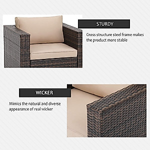 Incbruce 6 Piece Outdoor Patio Sofa Set, PE Rattan Wicker Patio Furniture Set All-Weather Patio Conversation Set with Glass Table and Removable Cushions (Brown)