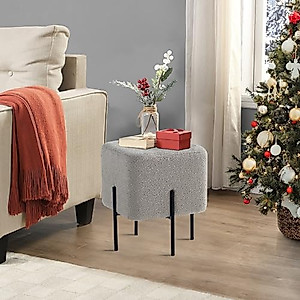 Get Set Style Modern Vanity Ottoman Stool Boucle Foot Stools Square Small Vanity Chair for Makeup Room Footrest Stool with Metal Legs Home Décor Stool for Living Room, Bedroom, Entryway