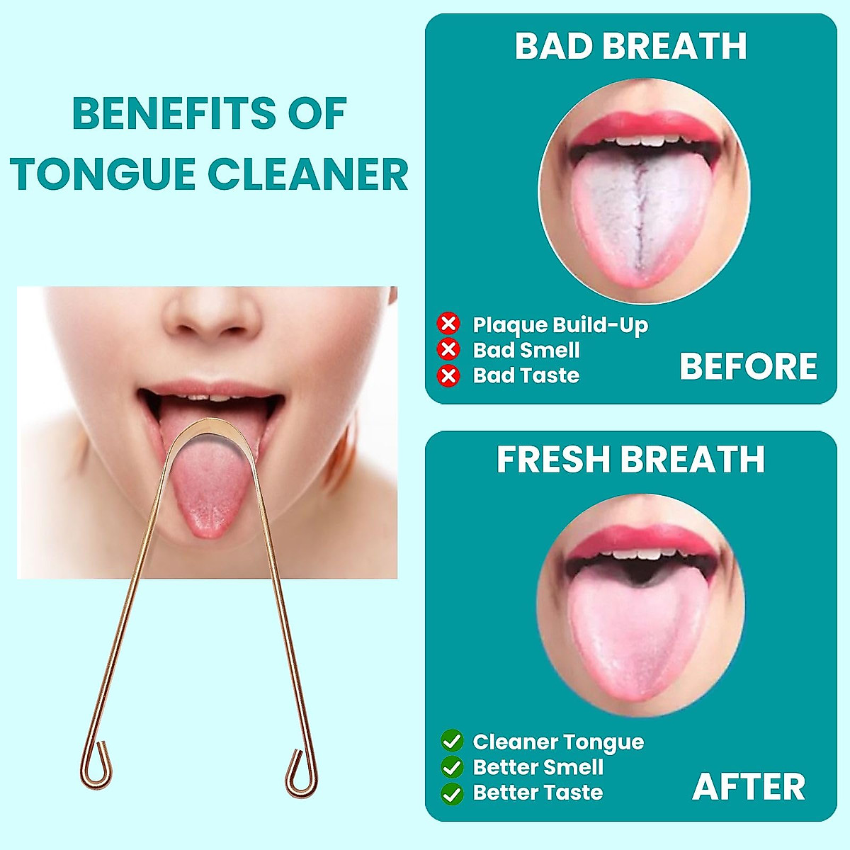 2Pcs Copper Tongue Scraper, Tongue Cleaner Set for Adults Kids, Stainless steel Wide Double Blades Oral Tongue Brush Cleaning Scrapping Sweeper for Fresh Breath and Mouth Hygiene Care with Travel Bag
