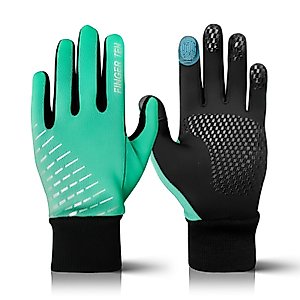 FINGER TEN Winter Gloves Touchscreen for Kids Boys Girls Running Thermal Gloves for Cold Weather, Youth Lightweight Warm Touch Screen Gloves for Hiking Skating Football (Green, Medium)
