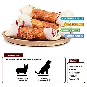 Jungle Calling Chicken Wrap Knotted Bones Dog Chews 6.5" Pack of 4, Long Lasting Beefhide Treats Real Chicken Wrap Rawhide Bones for Large Dogs Training Treats (3 Packs)…
