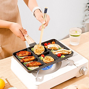 Divided Grill Pan, Aluminum Nonstick Divided Stove Top Grill Pan 4 Section Breakfast Pan with Divider for Indoor Cooking Divided Frying Pan Breakfast Grilling Pan for Frying Eggs Steak(Black)