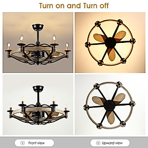 MADSHNE 32" Caged Ceiling Fans with Lights and Remote, Modern Farmhouse Fan Light for Living Room,Black Rustic Chandelier Candles,Reversible(Bulbs Included)