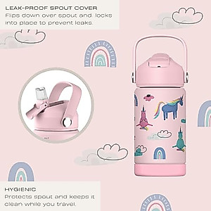 Hippypotamus Kids Water Bottle - Vacuum Insulated Stainless Steel Thermos Bottle With Straw Lid & Soft Spout For Toddlers & Kids - 12 oz (Pink Unicorn)