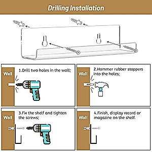 CECOLIC Clear Acrylic Vinyl Record Shelf Wall Mounted Rack 6 Pack, Transparent Floating Shelves Acrylic Album Record Display Holder for Living Room Bedroom Office (7 Inches)