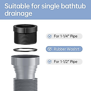 Oblectatio Low Profile Flexible Bathtub Shower Drain Pipe Kit - Flat P Trap for Freestanding Tub, 1 1/2 or 1 1/4 Inch, Gray
