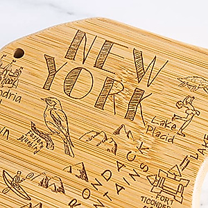 Totally Bamboo Destination New York State Shaped Serving and Cutting Board, Includes Hang Tie for Wall Display