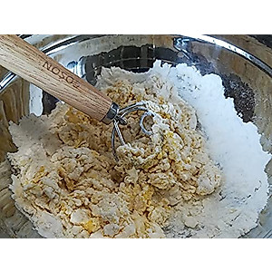 Pack of 2 Danish Dough Whisk Blender Dutch Bread Whisk Hook Wooden Hand Mixer Bread Baking Tools for Cake Bread Pizza Pastry Biscuits Tool Stainless Steel Ring 13.5 inches 0.22 lb/pcs