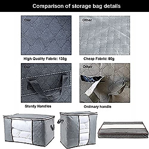 Large Storage Bags, 3 Pack Clothes Storage Bins Foldable Closet Organizers Storage Containers with Durable Handle Thick Fabric , 3 Size Of Under Bed Storage, Foldable With Sturdy Zipper, Clear Window, for Comforters, Blankets, Bedding, 90L (Gray)
