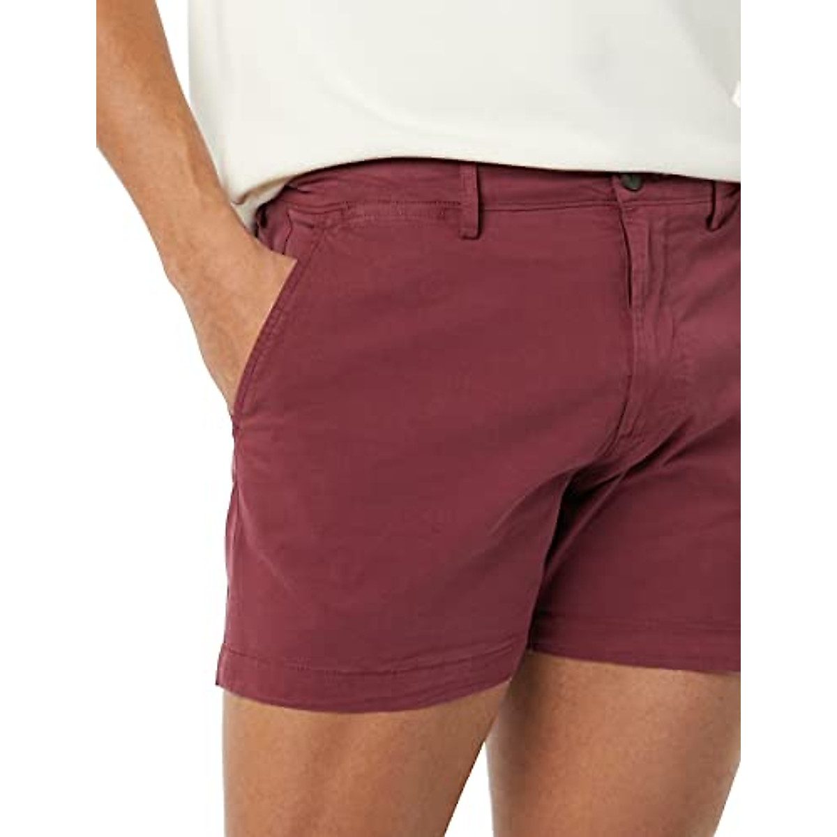 Amazon Essentials Men's Slim-Fit 5" Flat-Front Comfort Stretch Chino Short (Previously Goodthreads), Burgundy, 28