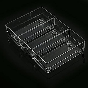 LotFancy Clear Plastic Drawer Organizer, 6'' x 3'' x 2'', Set of 3 Drawer Storage Containers Bins for Dresser Cosmetics Makeup, Stackable