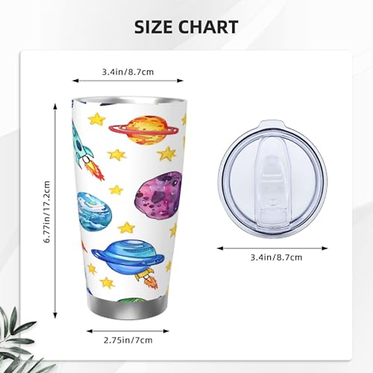 AYCZN Cartoon Space Ship 20 OZ Tumbler Stainless Steel Travel Coffee Mug, Colorful Planet Insulated Water Bottle with Lid and Straws Leakproof Thermal Cup