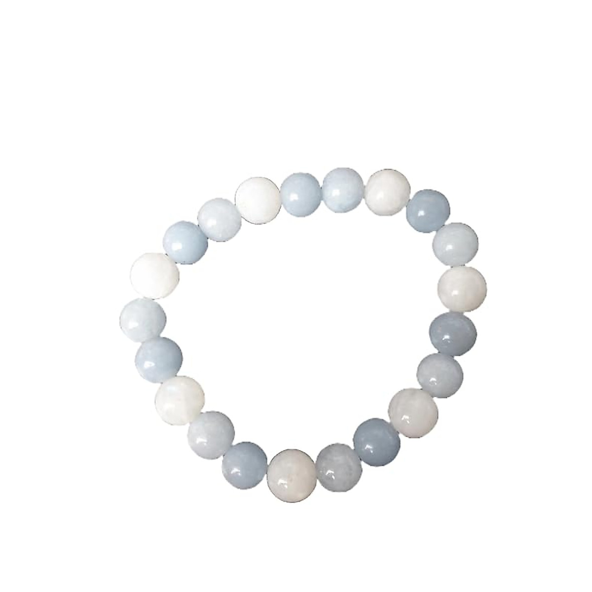 LKBEADS Natural Angelite, Aquamarine & Moonstone 10mm rondelle smooth 7inch Semi-Precious Gemstones Beaded Bracelets for Men Women Healing Crystal Stretch Beaded Bracelet Unisex