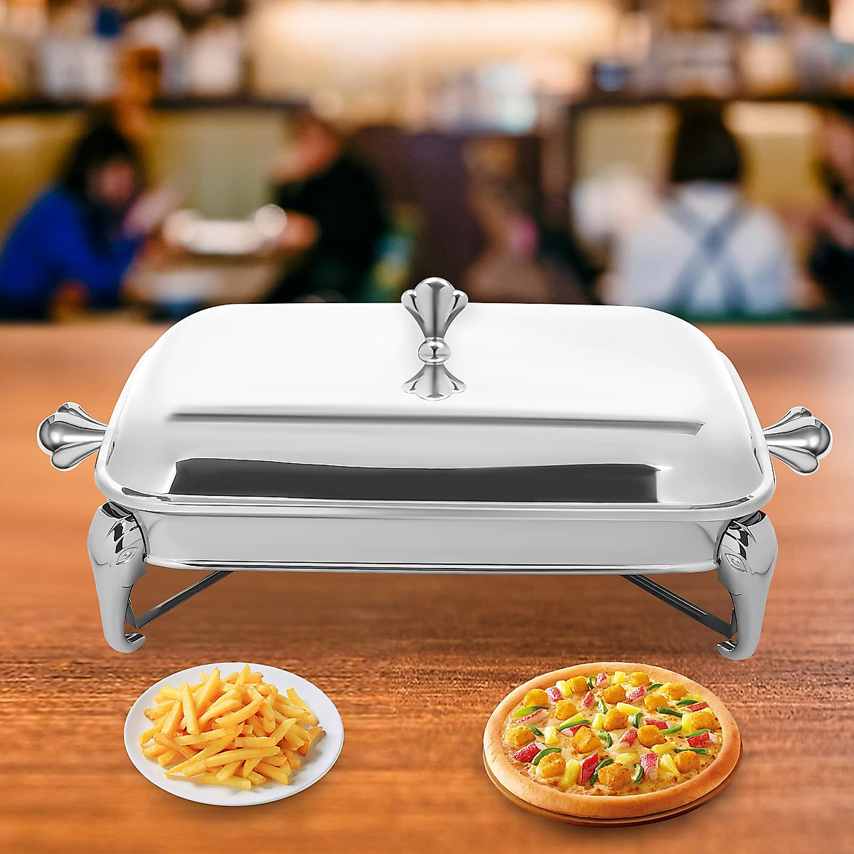 Chafing Dish Buffet Set Stainless Steel Chafing Servers with Handle and Lid Rectangular Food Warmer for Catering Event Birthday Party Buffet Food Warming Trays with Fuel Holder 2.9L, Silver