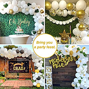 RUBFAC 145pcs White Balloon Arch Garland Kit White Gold and Golden Confetti Balloons for Parties,Baby Shower, Wedding, Engagements, Anniversary, Birthday Decorations DIY with Artificial Palm Leaves