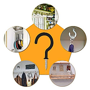MJIYA 24 PCS Vinyl Coated Ceiling Hooks Question Mark Shape Hook Heavy Duty Screw Cup Hook for Bathroom Kitchen Wall Ceiling Hanging (Black, 1 Inch)