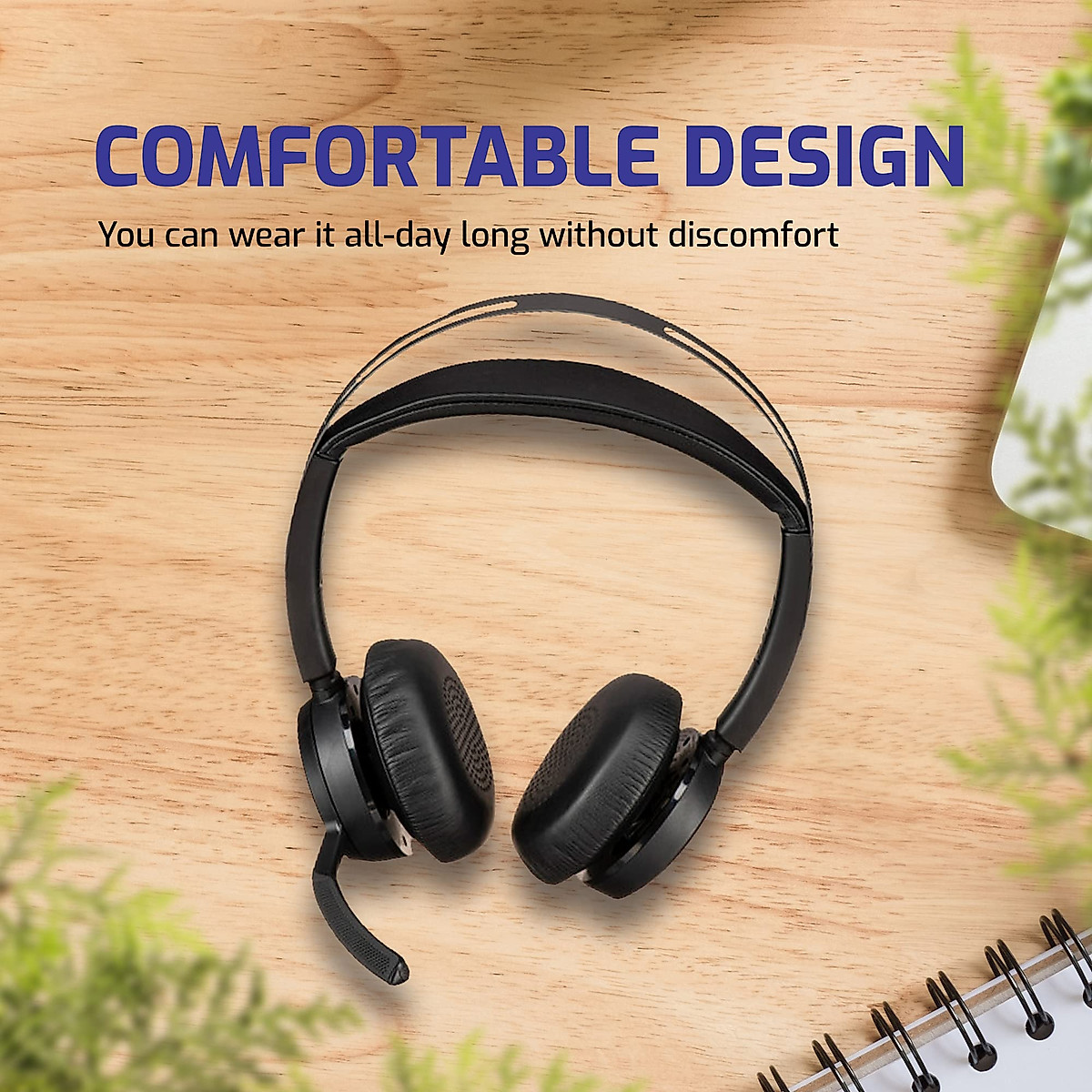 Plantronics Poly Voyager Focus 2 UC, Bluetooth Stereo Headset with Charge Stand, USB-A for Teams, Connects to Deskphone, PC/Mac, Smartphone - Global Teck Bundle w/Microfiber Cloth