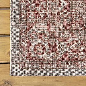 JONATHAN Y SMB102A-3 Rozetta Boho Medallion Textured Weave Indoor Outdoor Area -Rug Coastal Bohemian Rustic Glam Easy -Cleaning Bedroom Kitchen Backyard Patio Non Shedding, 3 X 5, Red/Taupe