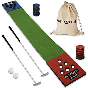 Putt Partee Golf Pong Putting Game, Portable Indoor-Outdoor Golf Game Set with Realistic Putting Green, 2 Real Golf Balls, 2 Golf Putters & Travel Bag, Fun Tailgate Games and Yard Games