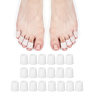 WLLHYF 20 Pieces Toe Sleeves, Gel Toe Protectors Toe Tube Pads Breathable Toe Covers Pinky Toe Spacers for Bunion Overlap Toe Hammer Toes Preventing Rubbing Relief Pain (20 White)