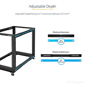 StarTech.com 4-Post 42U Mobile Open Frame Server Rack, 19in Network Rack with Wheels, Rolling Rack for Computer/AV/Data/IT Equipment - Casters, Leveling Feet or Floor Mounting (4POSTRACK42)