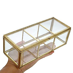 Hipiwe Vanity Glass Countertop Canister Jar with Storage Lid，3 Compartment Beauty Blender Holder Jewelry Box for Cotton Swabs, Qtips Balls, Makeup Sponges，Bath Salts