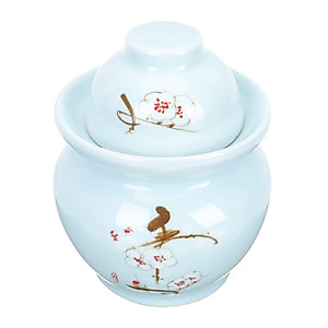 Luxshiny Pickle Jar Ceramic Chinese Pickling Jar Small Japanese Crock Kimchi Jar Pickled Cabbage Cylinder Tank Containers for Pickles Kimchi Appetizer Condiment - Blue