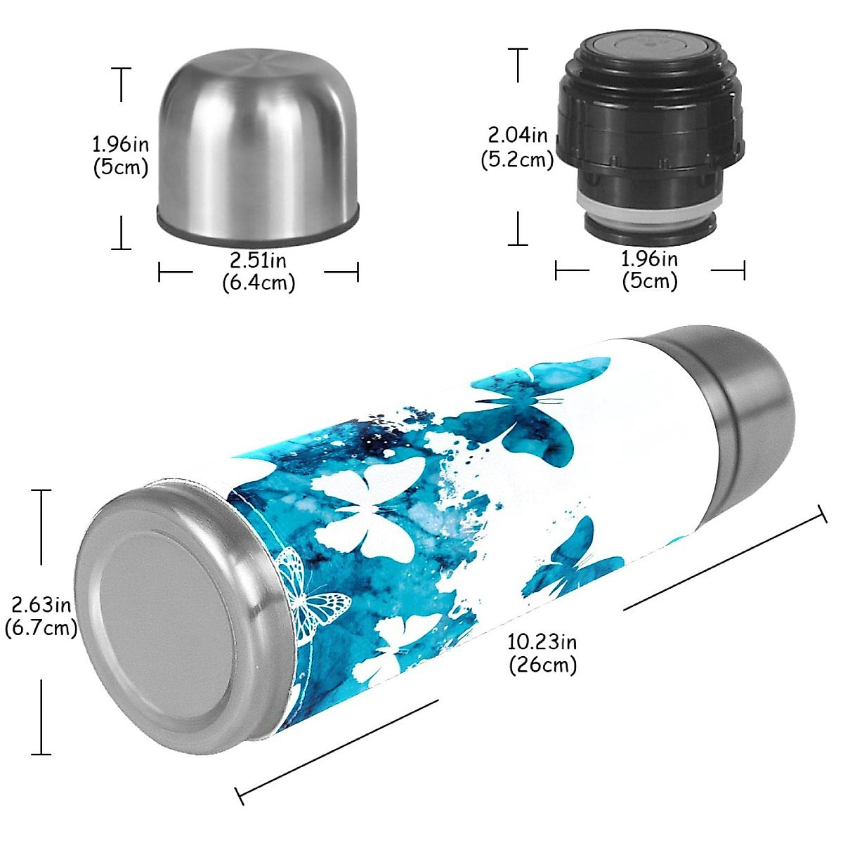 Stainless Steel Leather Vacuum Insulated Mug Blue Butterfly Thermos Water Bottle for Hot and Cold Drinks Kids Adults 16 Oz