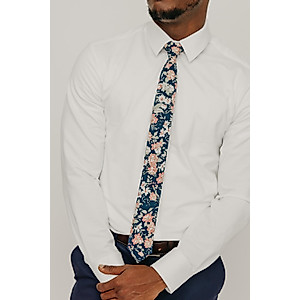 DAZI Men's Skinny Tie Floral Print Cotton Necktie, Great for Weddings, Groom, Groomsmen, Missions, Dances, Gifts. (Lotus)