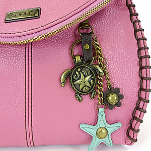 CHALA Bronze Sea Turtle with Teal Starfish Purse Charm + XBody/Shoulder Handbags - 9 Colors (Pink)