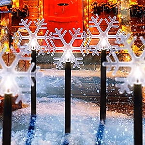 VOGVOG Christmas Snowflake Lights, 5 Pack Solar Christmas Pathway Markers with Cool White Fairy Lights for Outdoor Holiday Walkway Patio Garden Christmas Decorations