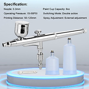0.3mm Dual Action Airbrush Kit with Three Different Cups(6CC,20CC,40CC) Portable Airbrush Set for Makeup,Commercial Arts,Cake Decoration,Nail Art,Photo Retouching,Model Making and Crafts
