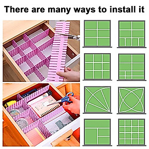 DUTWROY 24Pcs Adjustable Drawer Dividers 14.5Inch Plastic Storage Drawers Divider Pink DIY Grid Drawer Organizer Dividers for Socks Underwear Makeup Clothes