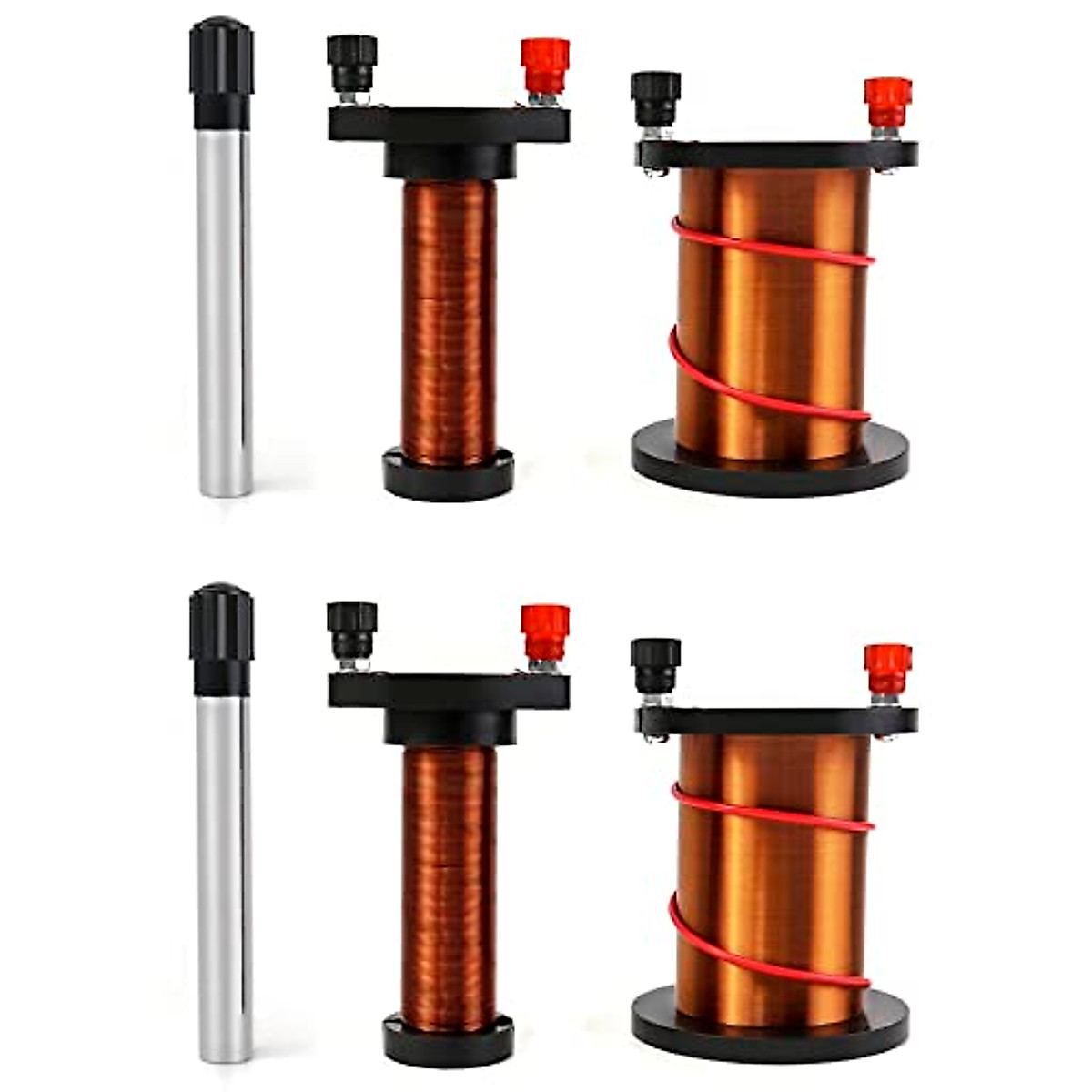 QWORK Demonstration Induction Coil with Primary Coil, Secondary Coil and Soft Iron Core Cylindrical Magnet for Physics Teaching, 2 Set