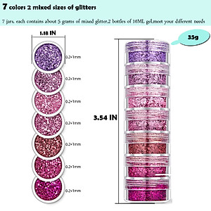 Body Glitter+Gel Kit,JASSINS Holographic Face Glitter,7 Style Fine Glitter for Art Nail,Hair, Eye,Eyeshadow Makeup.(Color-1)