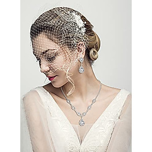 Jstyle Bridal Wedding Jewelry Set Silver Rhinestone Necklace Bracelet Dangle Earrings for Bride Bridesmaid Teardrop Pendants Crystal Prom Costume Jewelry Accessories for Women (3 piece set) B