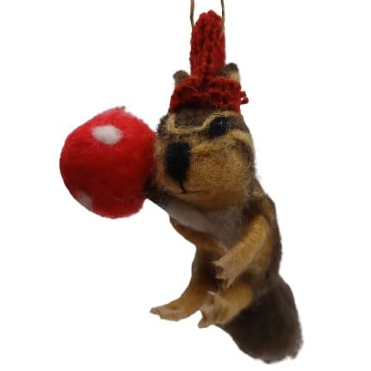 OnHoliday Wool Felt Squirrel in Knitted Hat with Toadstool Hanging Christmas Tree Ornament