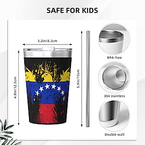 12oz Tumbler Venezuela Venezuelans Flag Stainless Steel Cup With Straw And Lid Spill Proof Bulk Double Wall Vacuum Reusable Water Tumblers For Cold Hot Drink