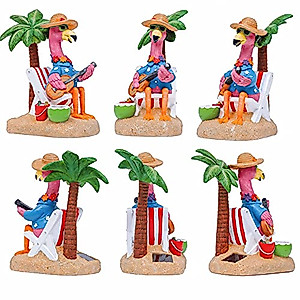 TERESA'S COLLECTIONS Flamingo Garden Statues with Outdoor Solar Lights for Yard,Hawaii Beach Flamingo Yard Art,Tropical Resin Sculptures Figurines for Patio Lawn Decorations,Gift,7.3"