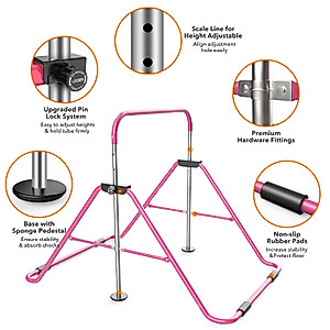 Safly Fun Gymnastics Bar for Kids, Adjustable Height Horizontal Bar Foldable Gymnastic Junior Training Bar Kip Bar for Home Using Gymnastics Equipment Indoor