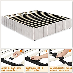 Yaheetech Queen Bed Frame Upholstered Platform Bed with 4 Storage Drawers, Large Storage Space/Strong Wooden Slats/Non-Slip and Noise-Free/No Fixed Headboard/No Box Spring Needed/Beige Queen Bed