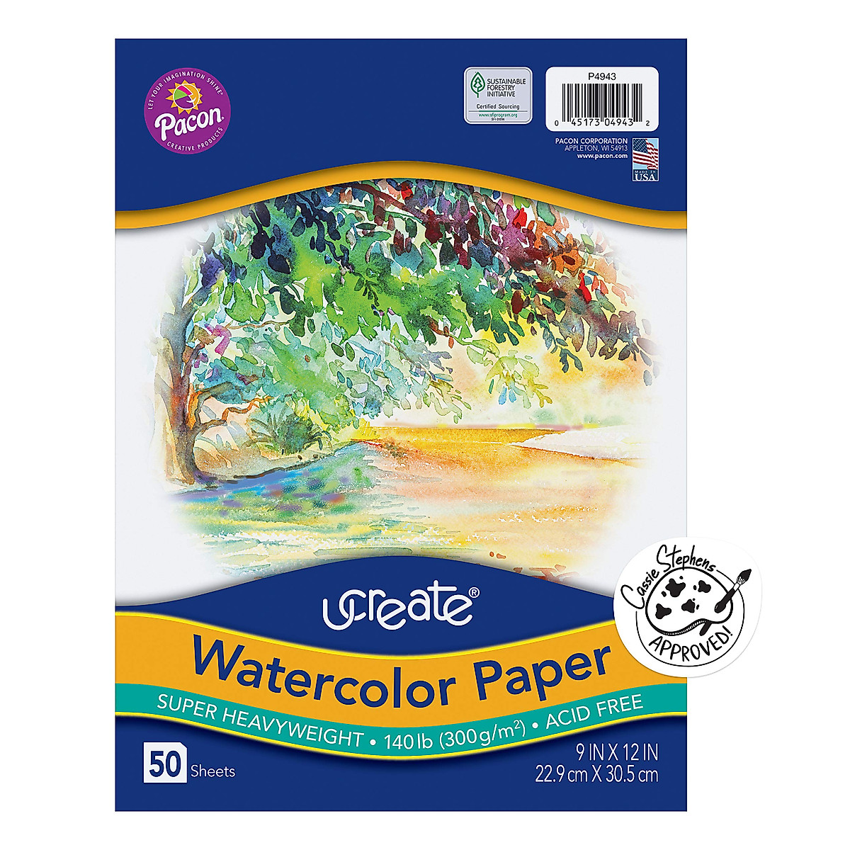 UCreate Watercolor Paper, White, Package, 140 lb., 9" x 12", 50 Sheets