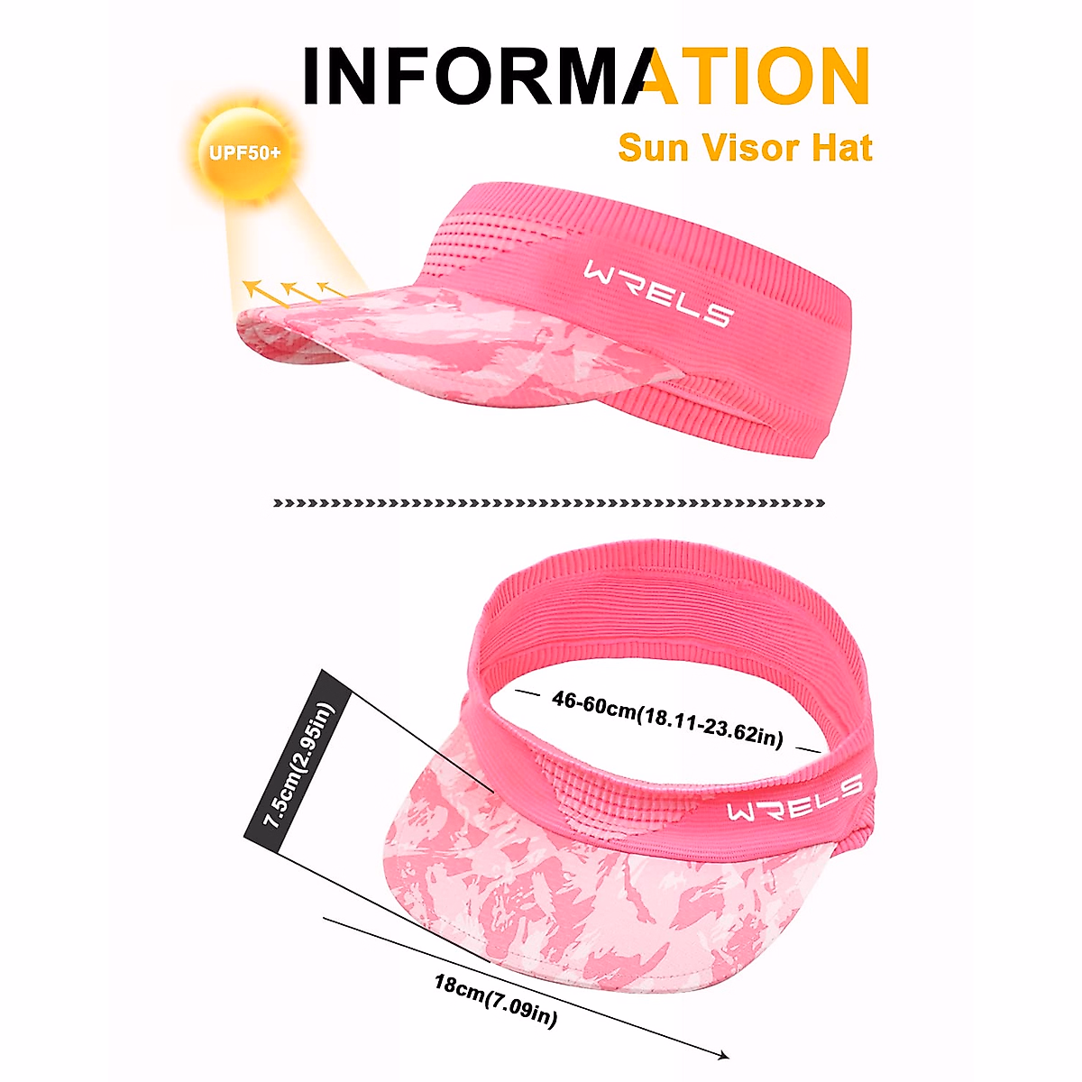 WRELS Visor Sun Hat for Kids Women Men,Adjustable Packable Sports Cap with Sweatband(46-60cm) (#B-Rose Red)