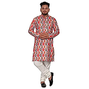 Multi Color Printed Kurta Pajama Set Men - Indian Traditional Dress Ethnic Churidhar For Men Wedding - Men's Tunic Cotton Kurta - Indian Mens Kurti - Diwali Clothes